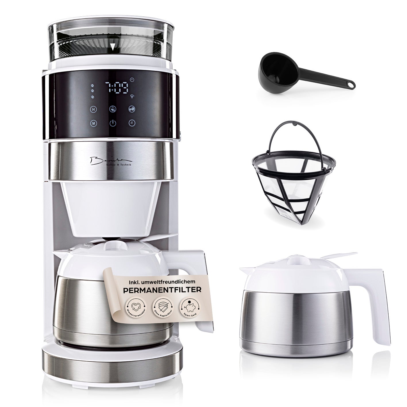 Barista Filterkaffeemaschine Touch Iso mit Mahlwerk und LED-Touchdispl ...